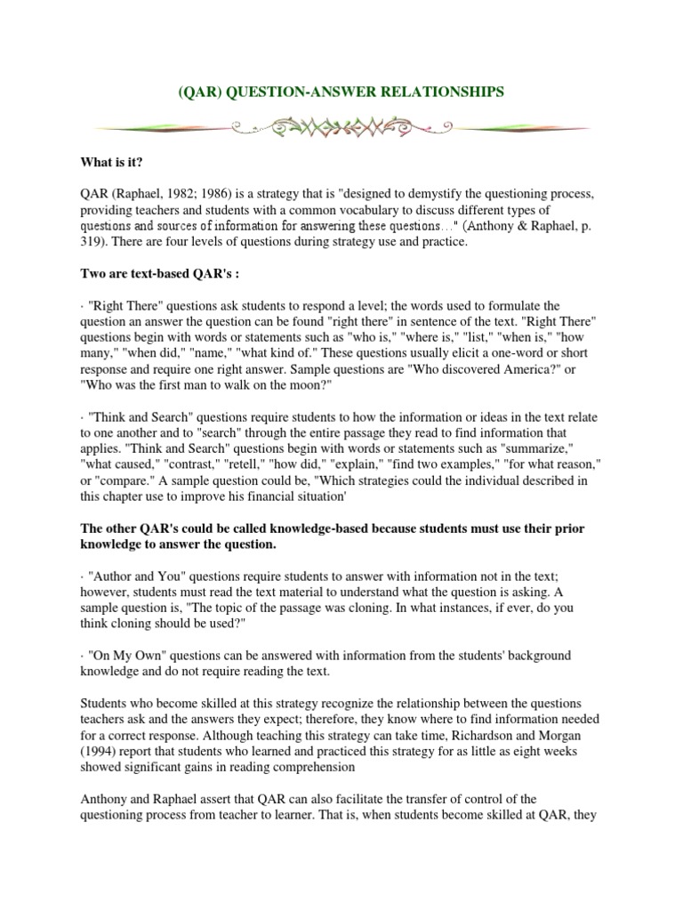 Qar Example Questions | PDF | Question | Learning