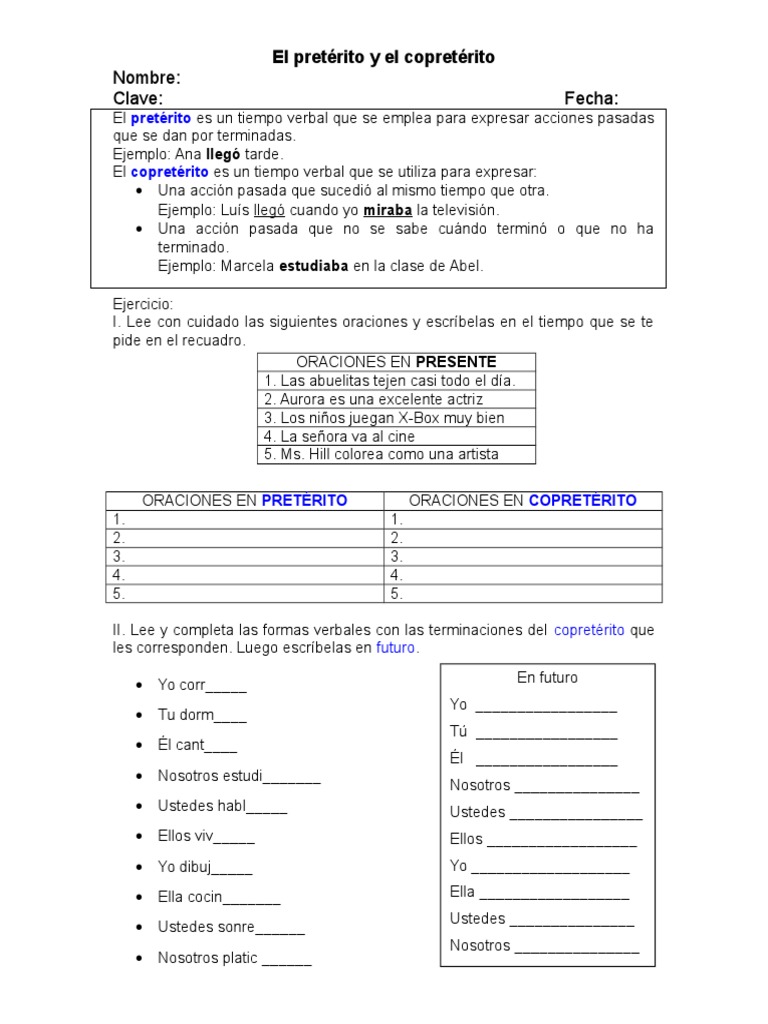 Ejercicios de Pretérito y Copretérito | PDF | Verbo | Idiomas