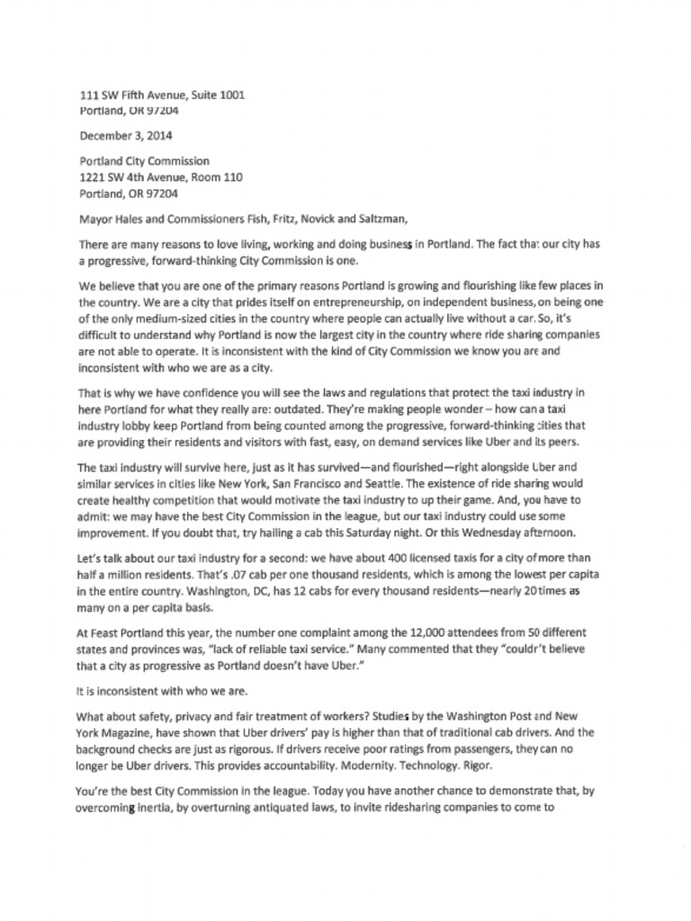 PDX Ride Sharing City Commission Letter | PDF