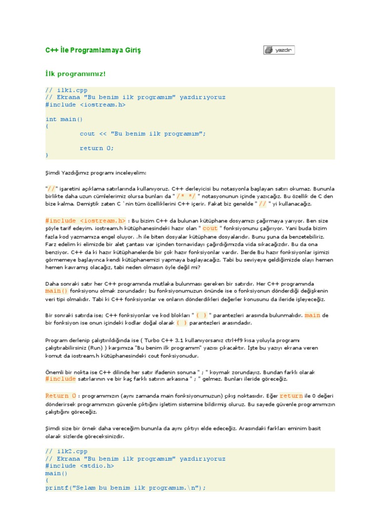 C++ İle Programlamaya Giriş | PDF