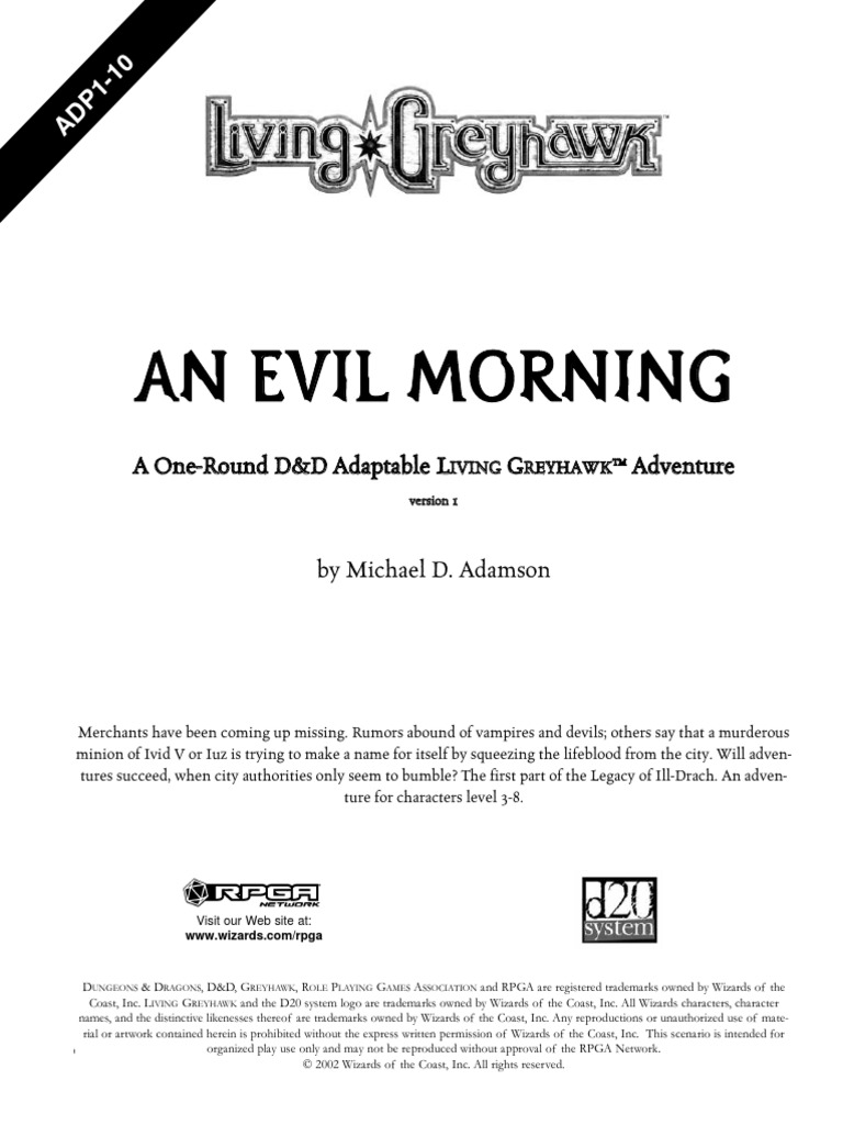 ADP1-10 - An Evil Morning | PDF | Dungeons & Dragons | Leisure