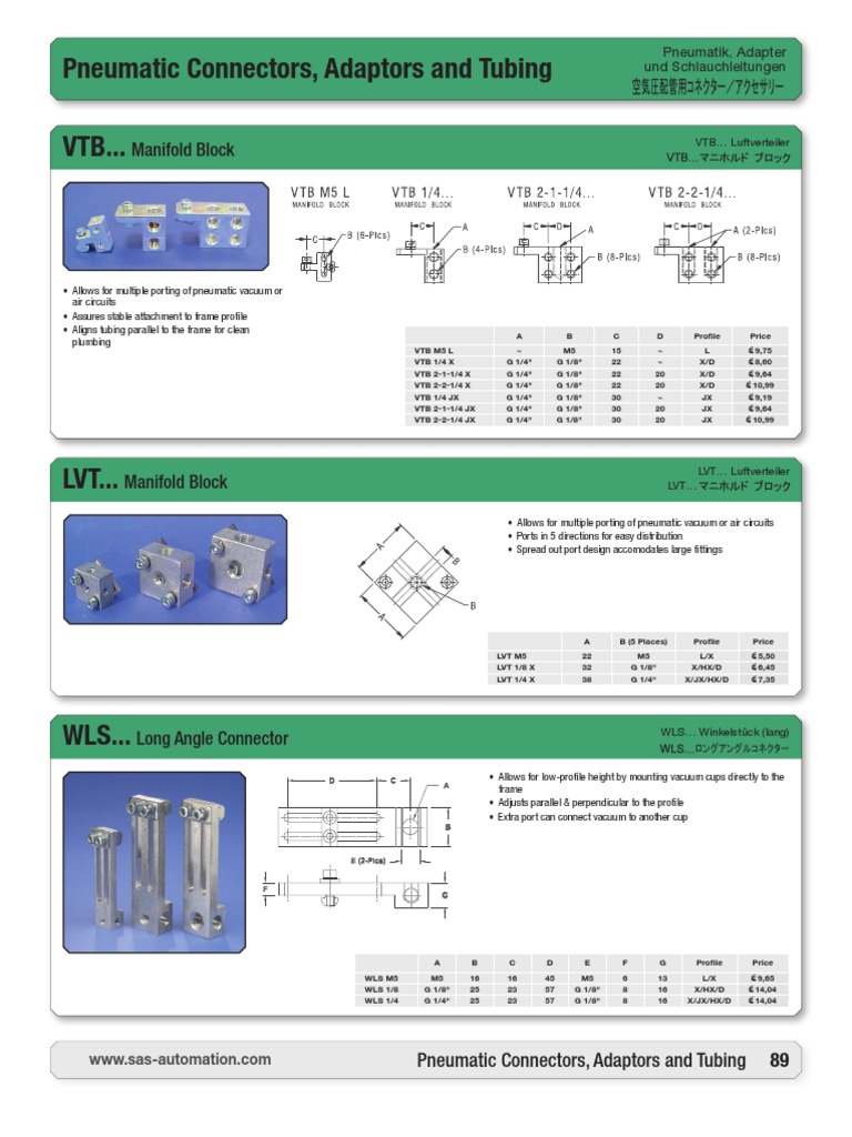 SAS Automation: Pneumatic Connectors, Adaptors and Tubing | PDF | Valve ...