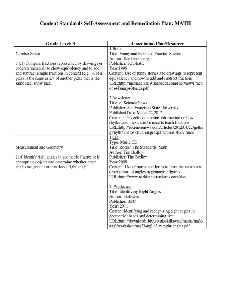 Math Remediation Plan 3rd Grade | PDF | Shape | Geometry