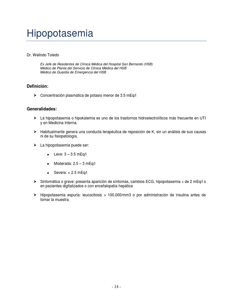 Hipopotasemia - Hipokalemia | PDF | Potasio | Dieta y nutrición