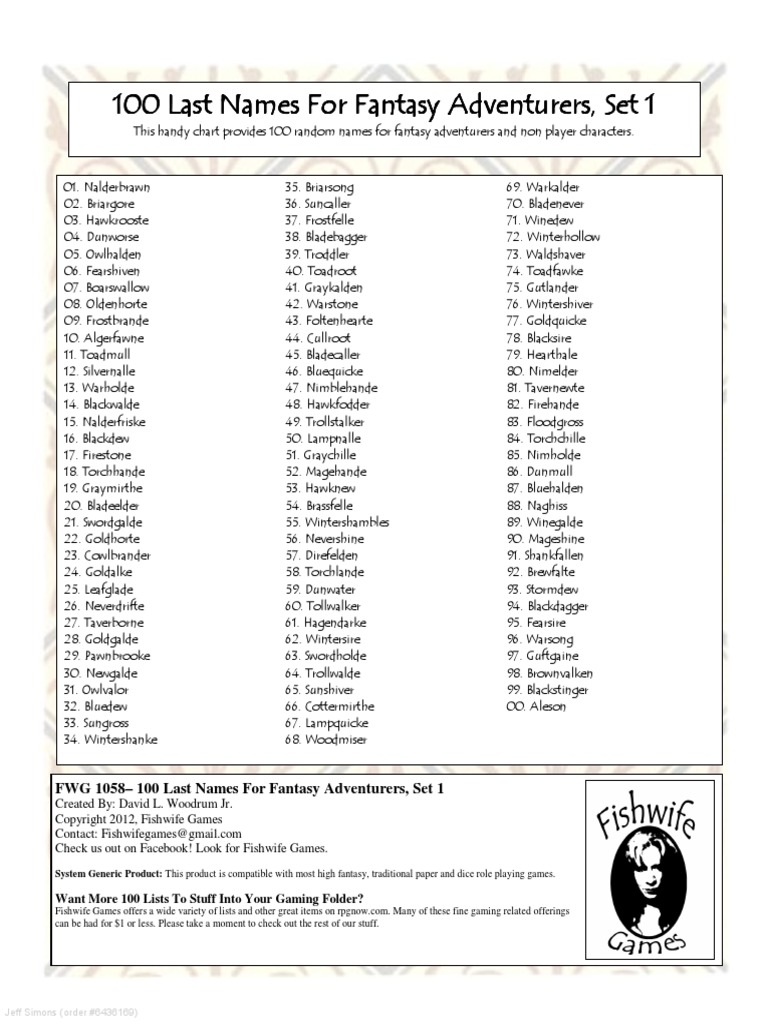 Fantasy Last Names for Adventurers | PDF