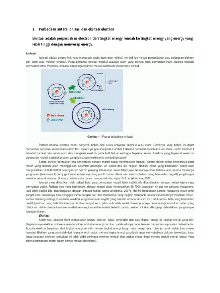 Perbedaan Antara Ionisasi Dan Eksitasi Electron | PDF