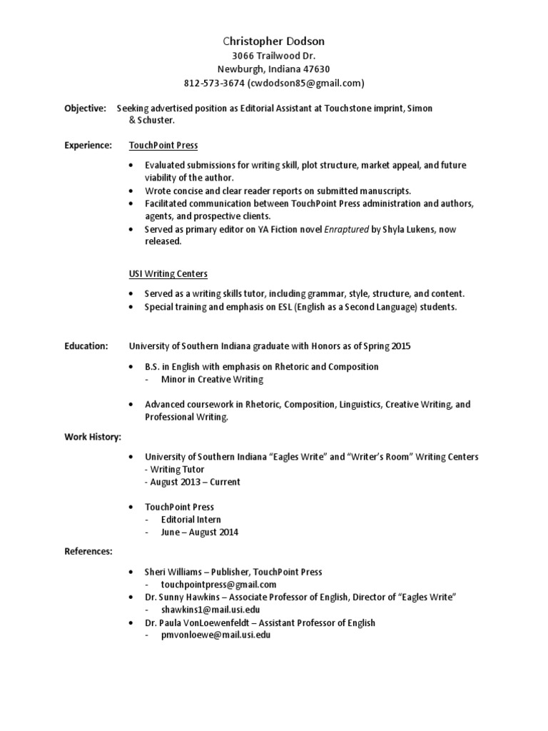 Editorial Assistant Resume for Dodson | PDF