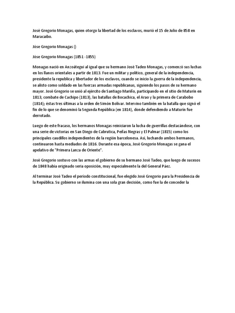 La hegemonía política de los hermanos Monagas y sus principales logros ...
