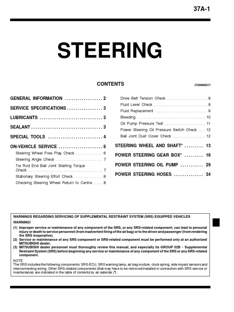 Steering System Service Manual | PDF | Steering | Bearing (Mechanical)