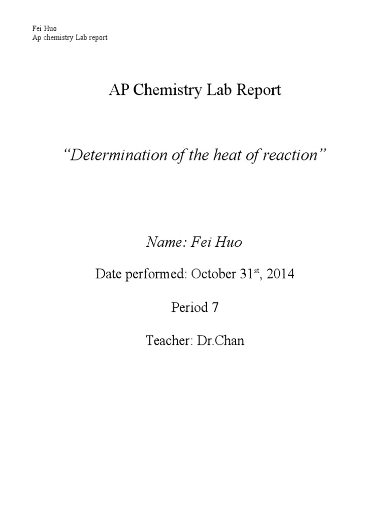 AP Chemistry Lab Heat of Reaction | PDF | Hydrochloric Acid | Temperature