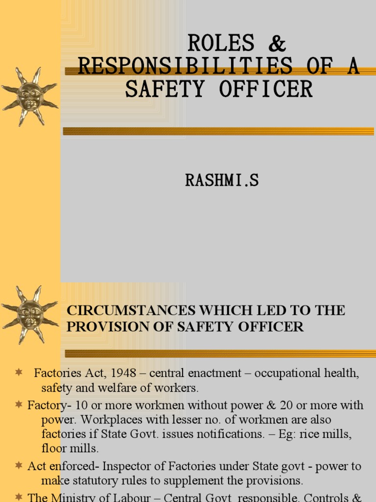 Safety Officer Roles and Responsibilities | PDF | Occupational Safety ...