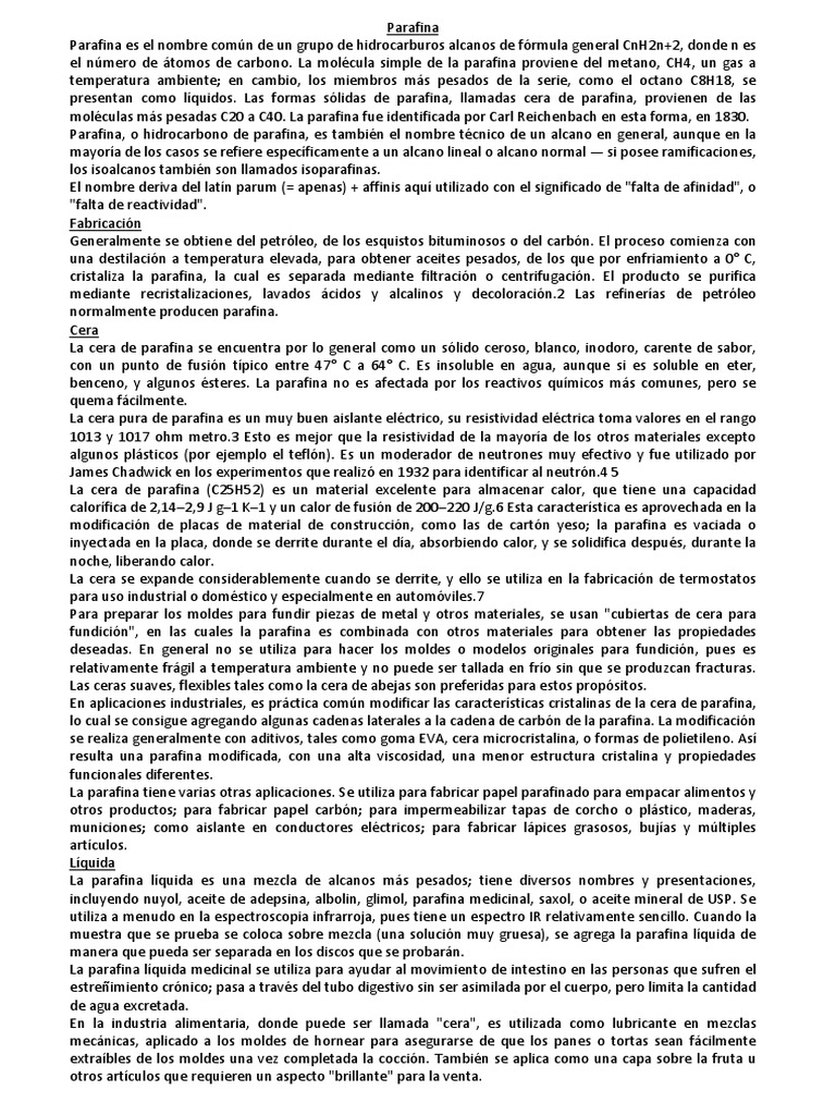 Parafina | PDF | Ciencias fisicas | Sustancias químicas