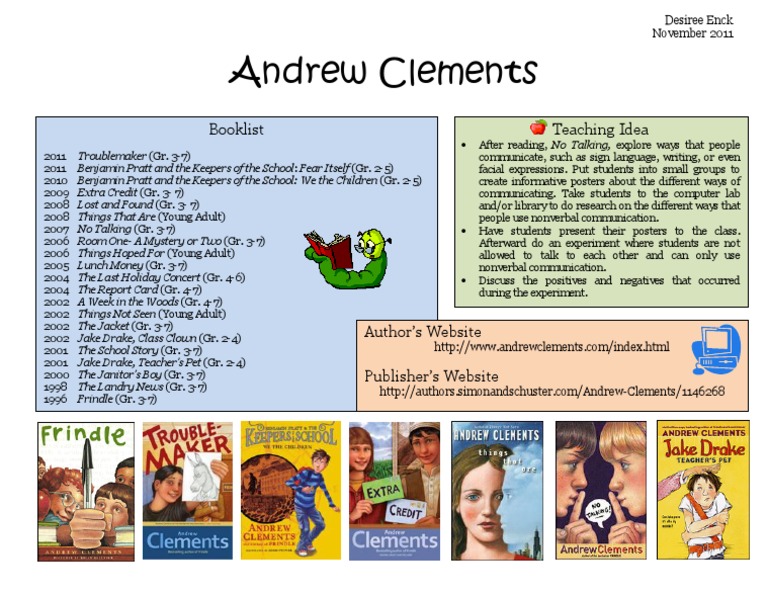 Andrew Clements Handout | PDF | Language Arts & Discipline | Wellness