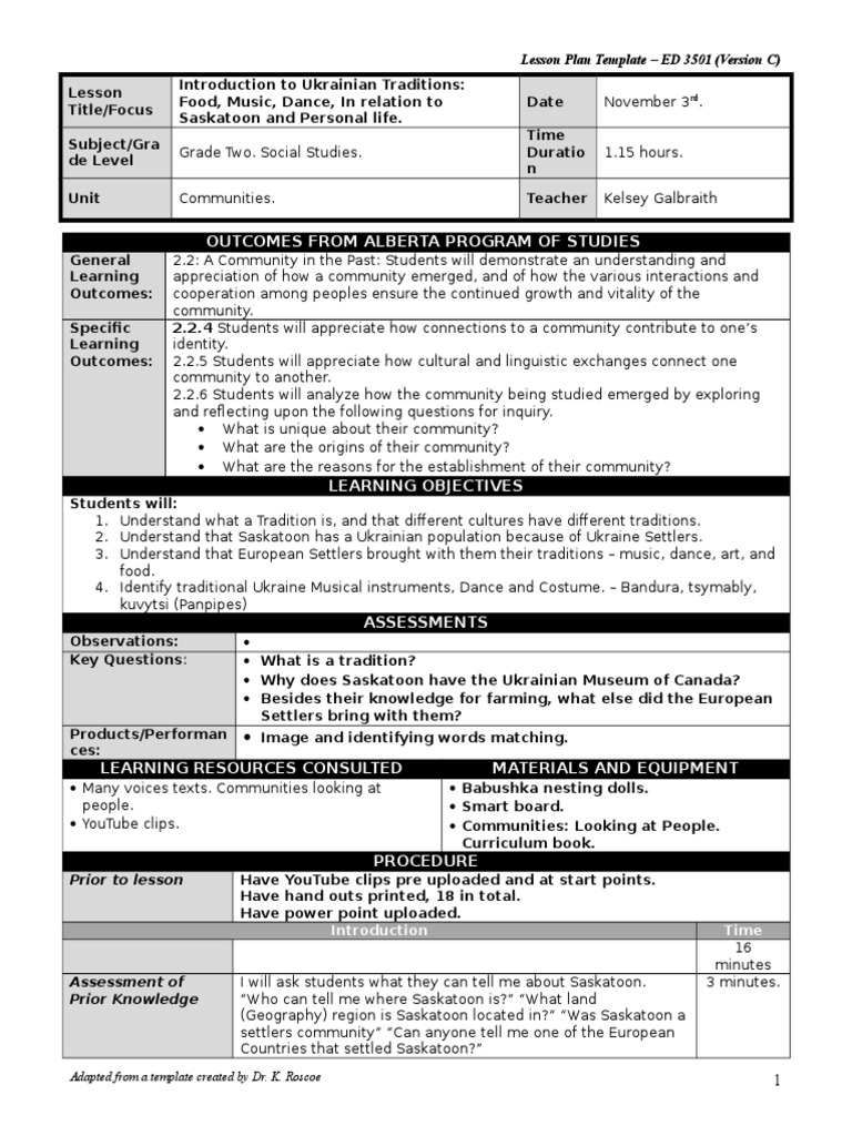 Ukraine Traditions Lesson Plan | PDF | Lesson Plan | Traditions
