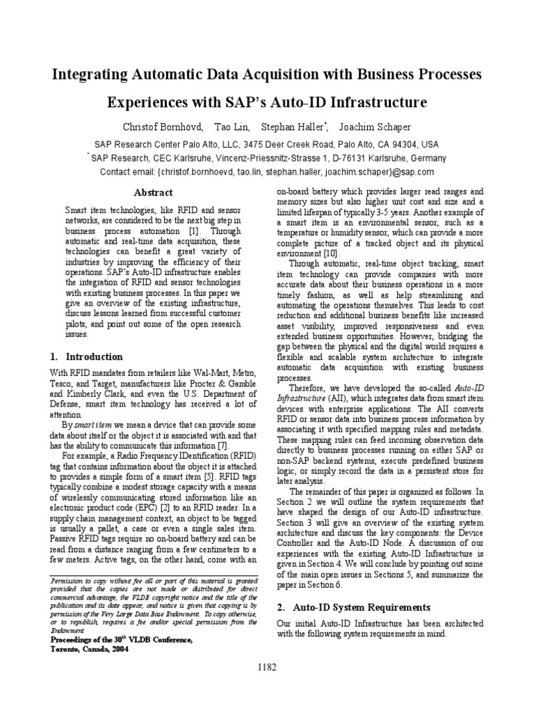 Integrating Automatic Data Acquisition With Business Processes Experiences With SAP's Auto-ID ...