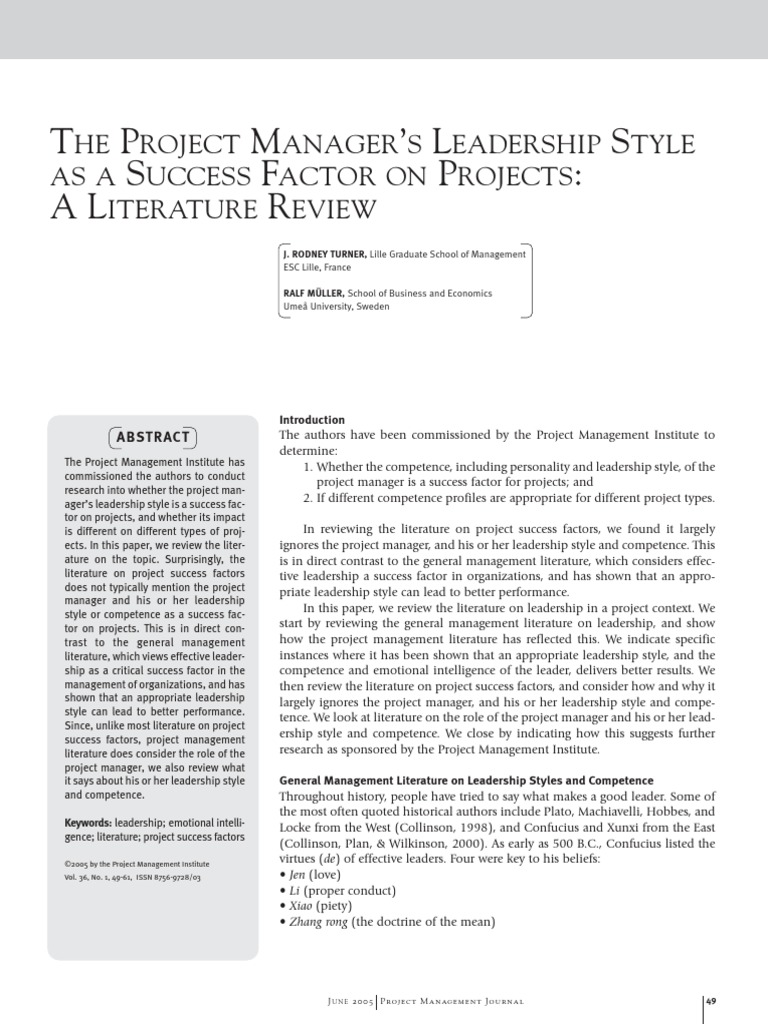 THE PROJECT MANAGER'S LEADERSHIP STYLE As A Success Factor On Project ...
