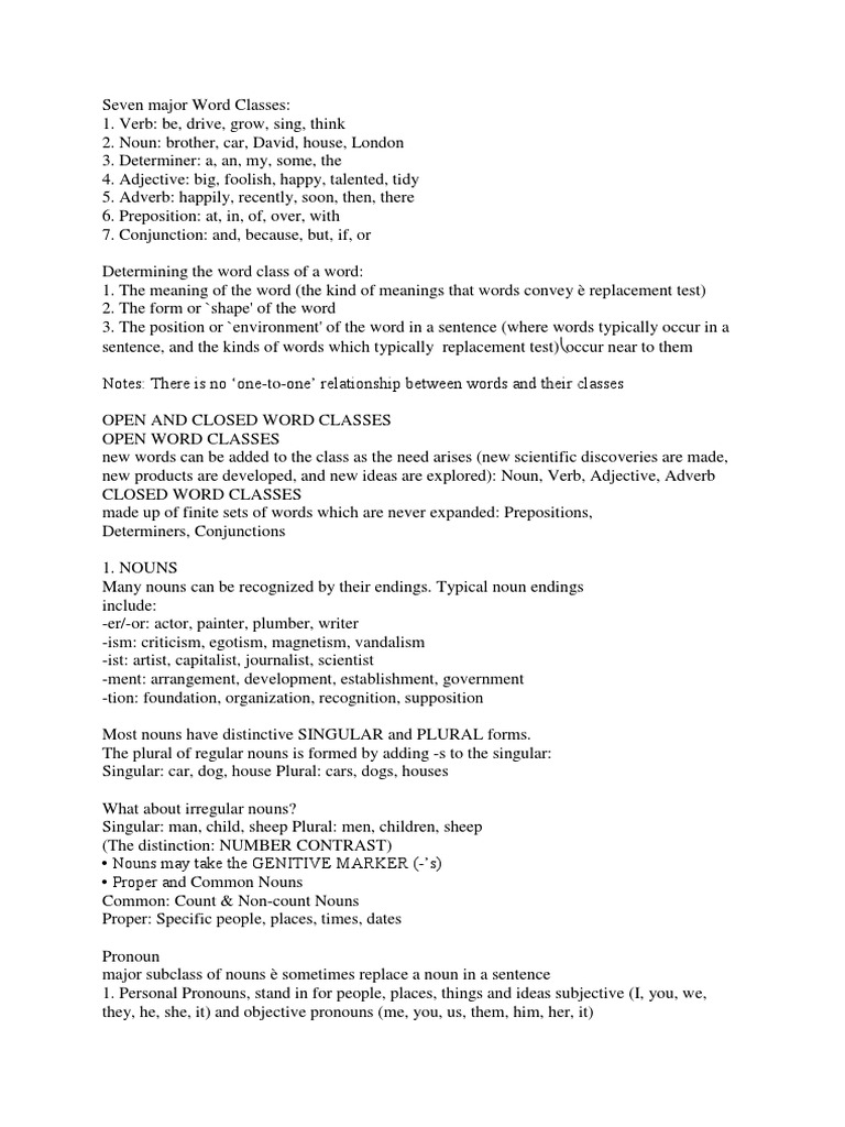 Seven Major Word Classes | PDF | Pronoun | Adjective