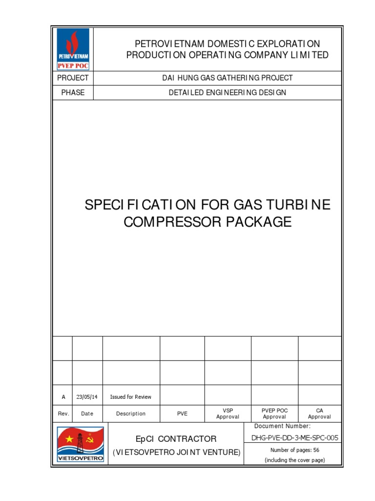 DHG PVE DD 3 ME SPC 005 - Spec For Gas Turbine Compressor Package | PDF ...