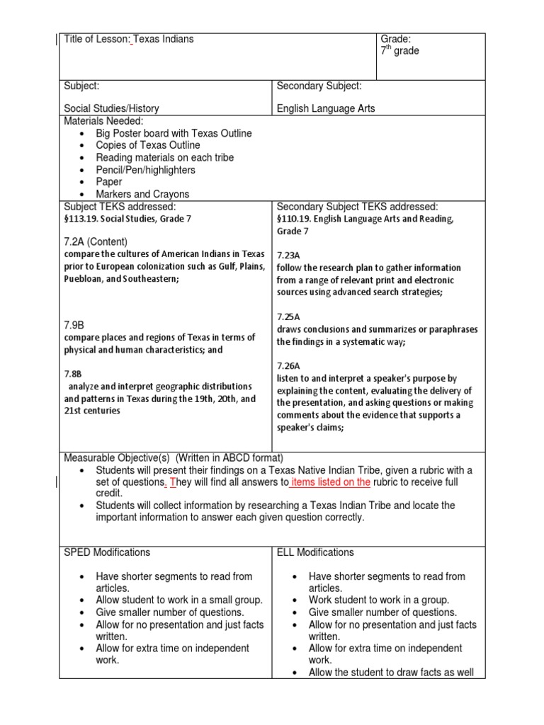 Texas Native American Tribes Lesson Plan | PDF | Native Americans In ...