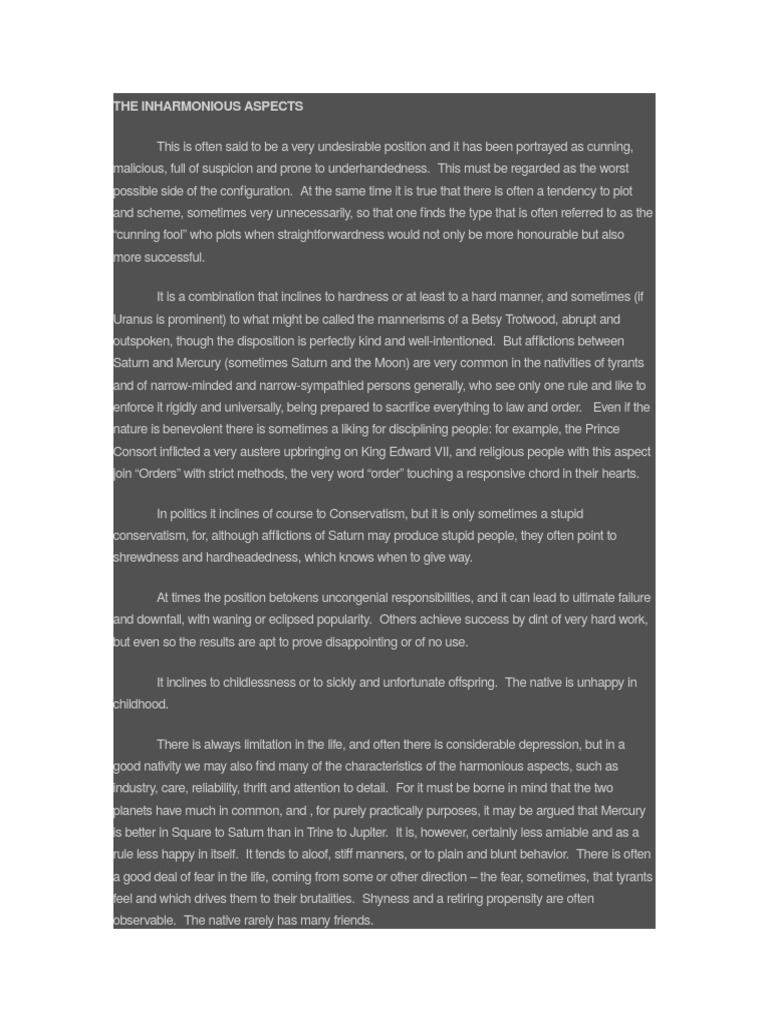Moon Inharmonious Saturn | PDF | Astrology | Science