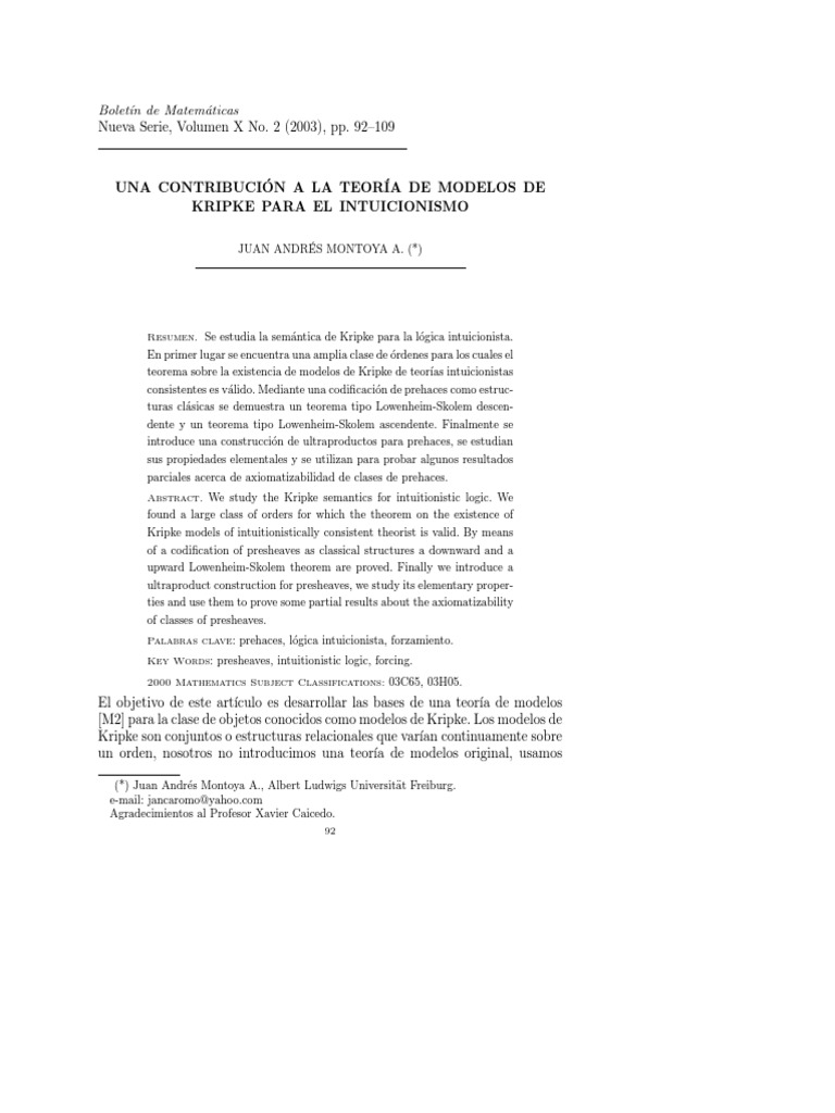 Modelos de Kripke en lógica intuicionista | PDF | Teoría del modelo ...