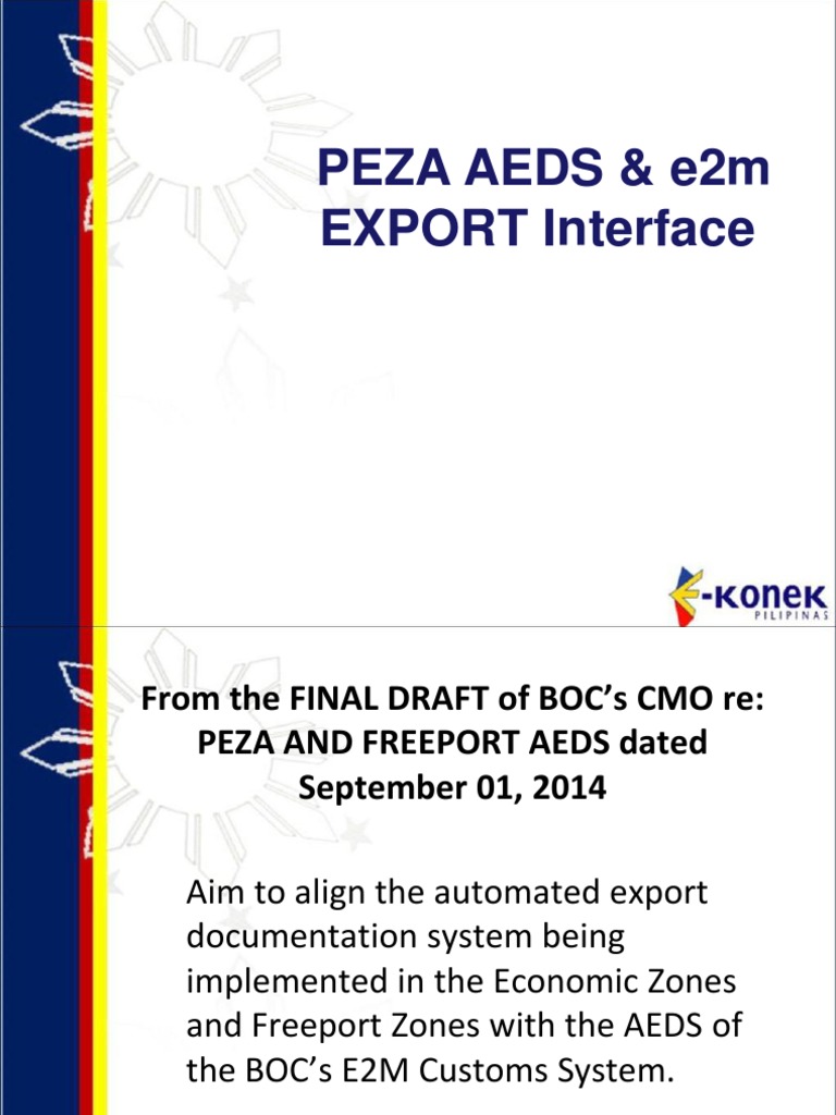 PEZA AEDS - E2M Export Interface PDF | PDF | Customs | Barcode