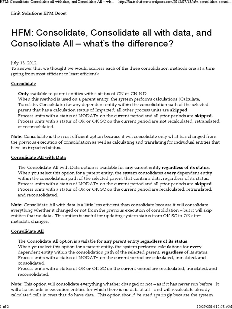 HFM - Consolidate, Consolidate All With Data, and Consolidate All - What's The Difference ...