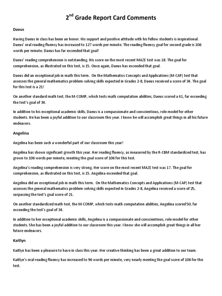 Final Report Card Comments | PDF | Reading Comprehension | Reading ...