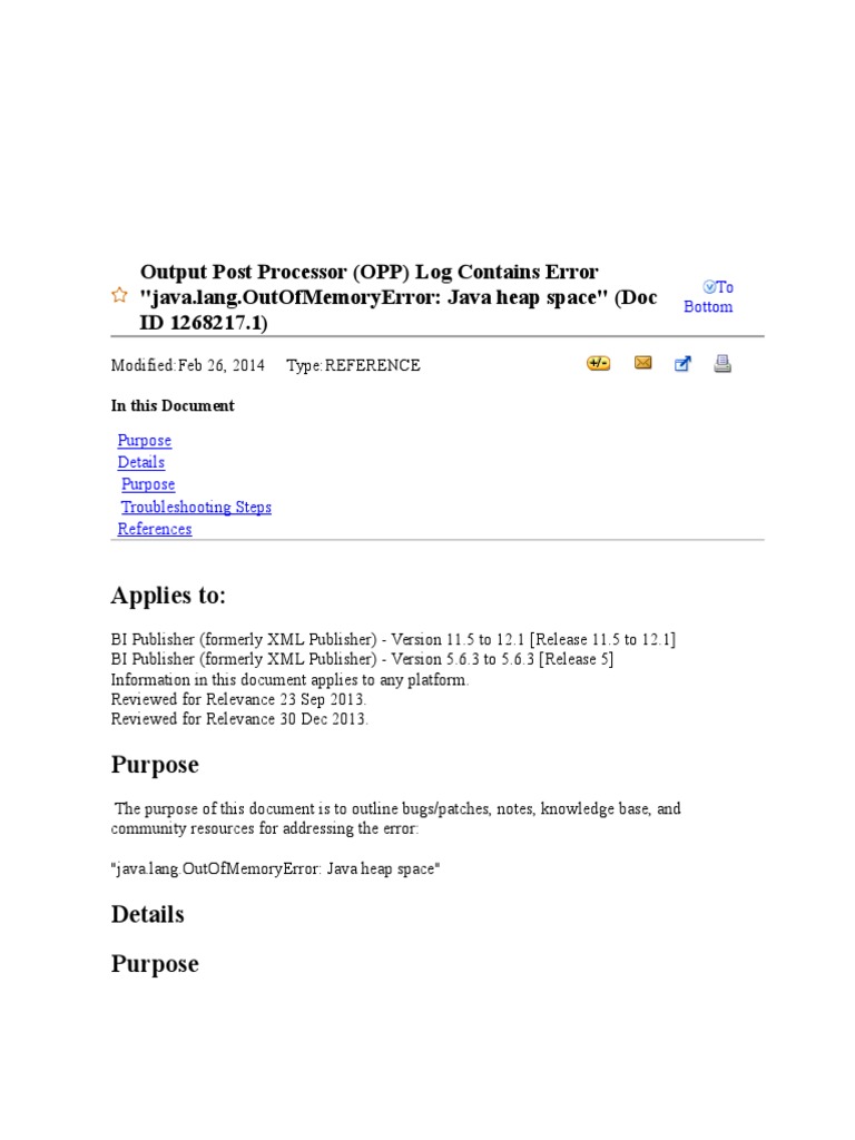 Opp Log Contains Error Java Langoutofmemoryerror Java Heap Space Pdf Xslt Java 1543