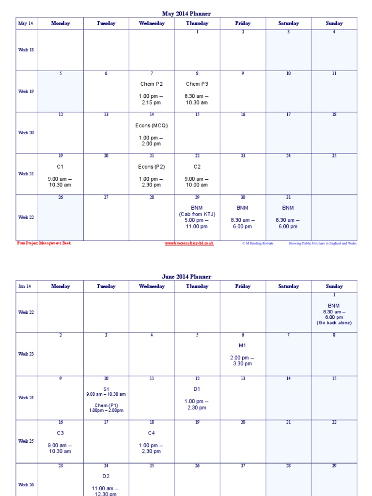 May 2014 Planner: Monday Tuesday Wednesday Thursday Friday Saturday ...