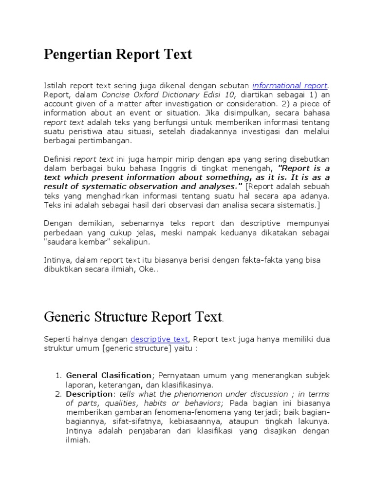 Pengertian Report Text | PDF