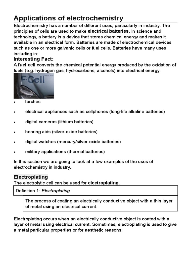 Applications of Electrochemistry | PDF | Chlorine | Atoms