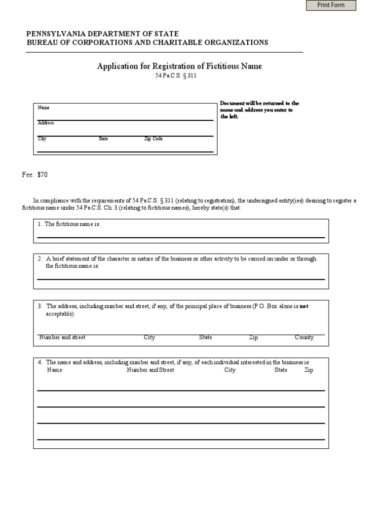 Pennsylvania Fictitious Name Registration Form | PDF | Law