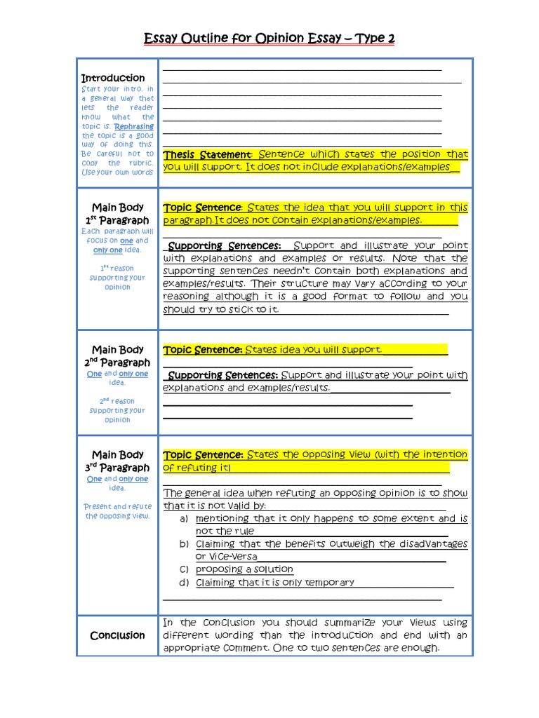 Opinion Essay Outline Guide | PDF | Self-Improvement