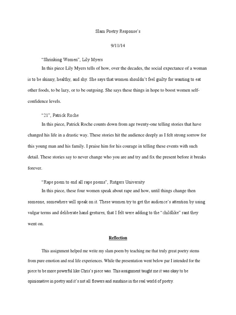 Slam Poetry Analysis & Reflection | PDF | Poetry