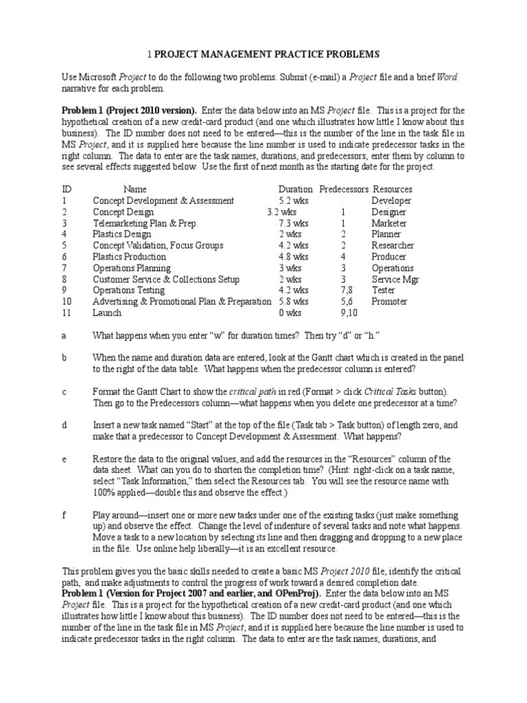MS Project Exercises | PDF | Software | Computing