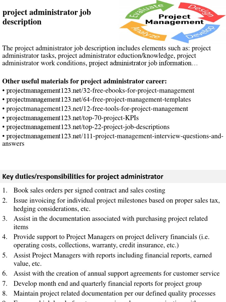 Project Administrator Job Description | PDF | Project Manager | Employment