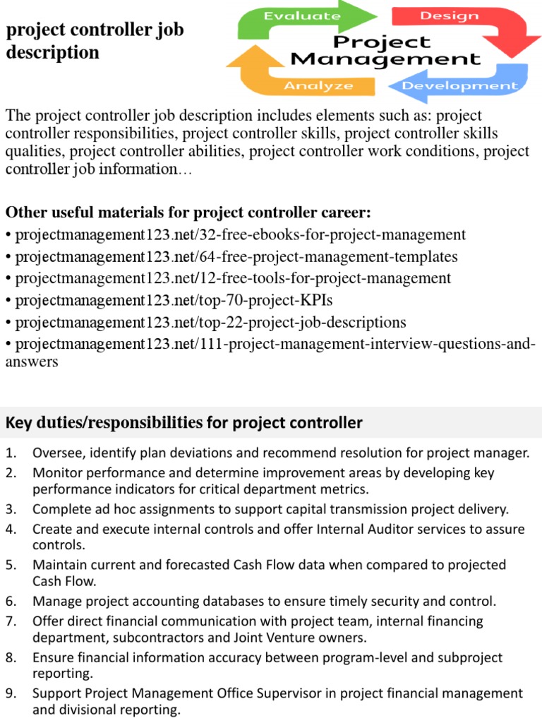 Project Controller Job Description | PDF | Project Management ...