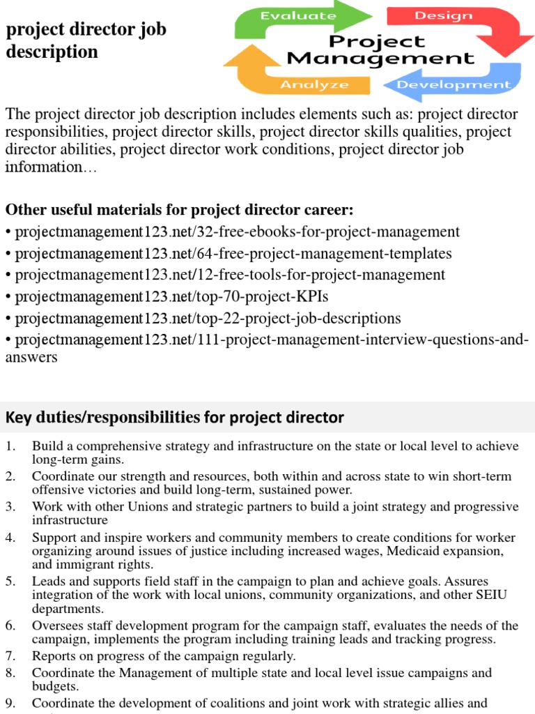 Project Director Job Description | PDF | Strategic Management | Project ...