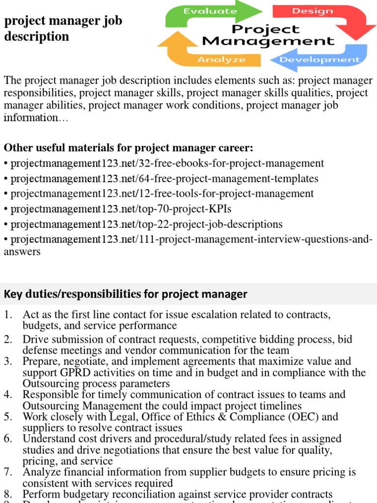 Project Manager Job Description Guide | PDF | Project Manager | Project ...