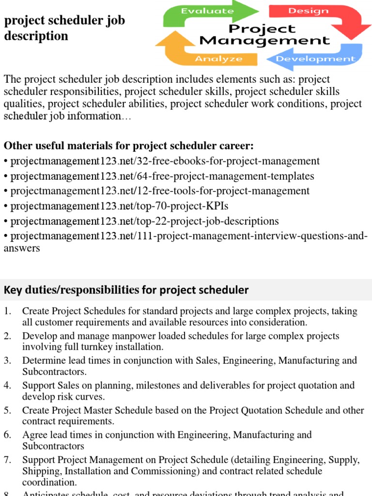 Project Scheduler Job Description | Download Free PDF | Science And ...