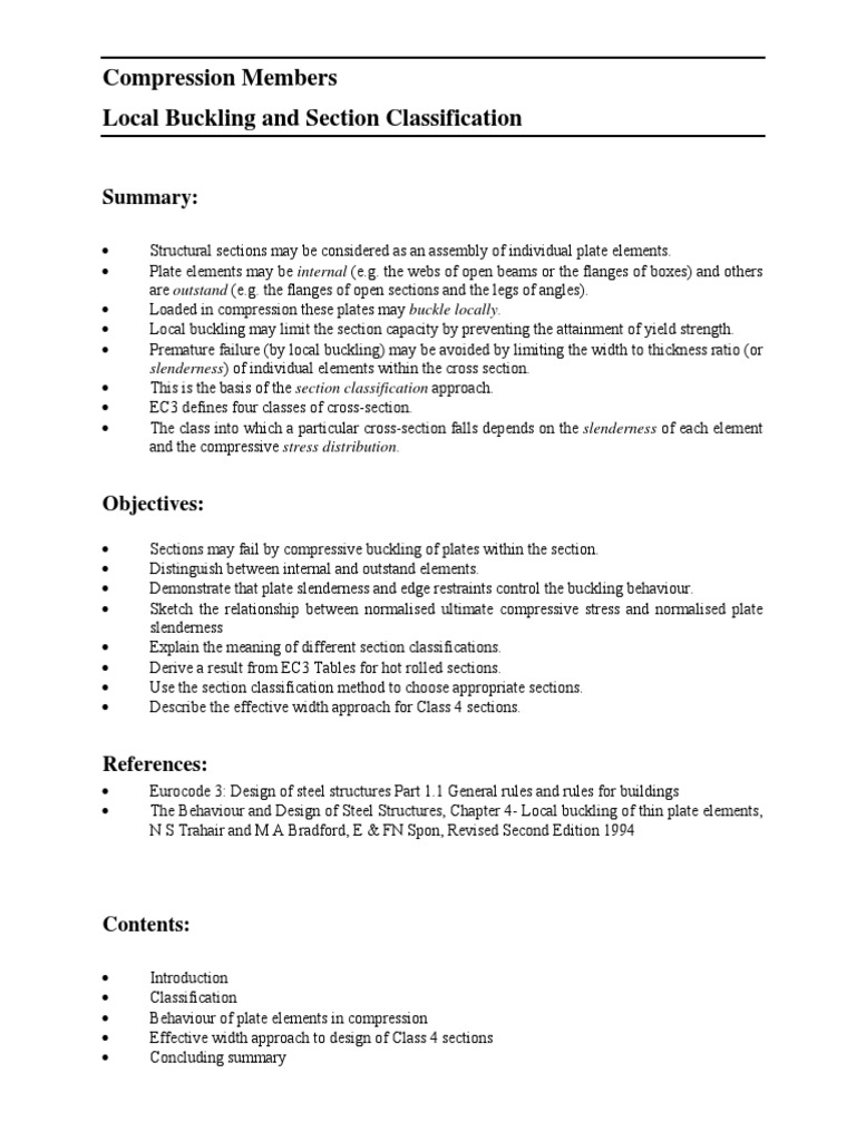 Compression Members - Local Buckling and Section Classification PDF ...