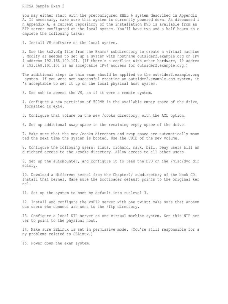 Rhcsa Sample Exam 2 | PDF