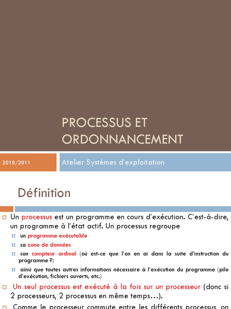 Processus Et Ordonnancement | PDF | Ordonnancement dans les systèmes d ...