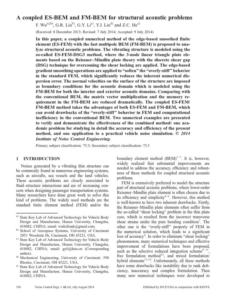 A Coupled ES-BEM and FM-BEM For Structural Acoustic Problems | PDF | Finite Element Method ...