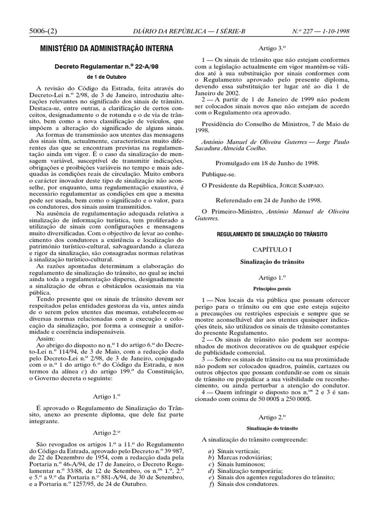 Regulamento de Sinalização de Transito | PDF | Tráfego | Rodovia de ...