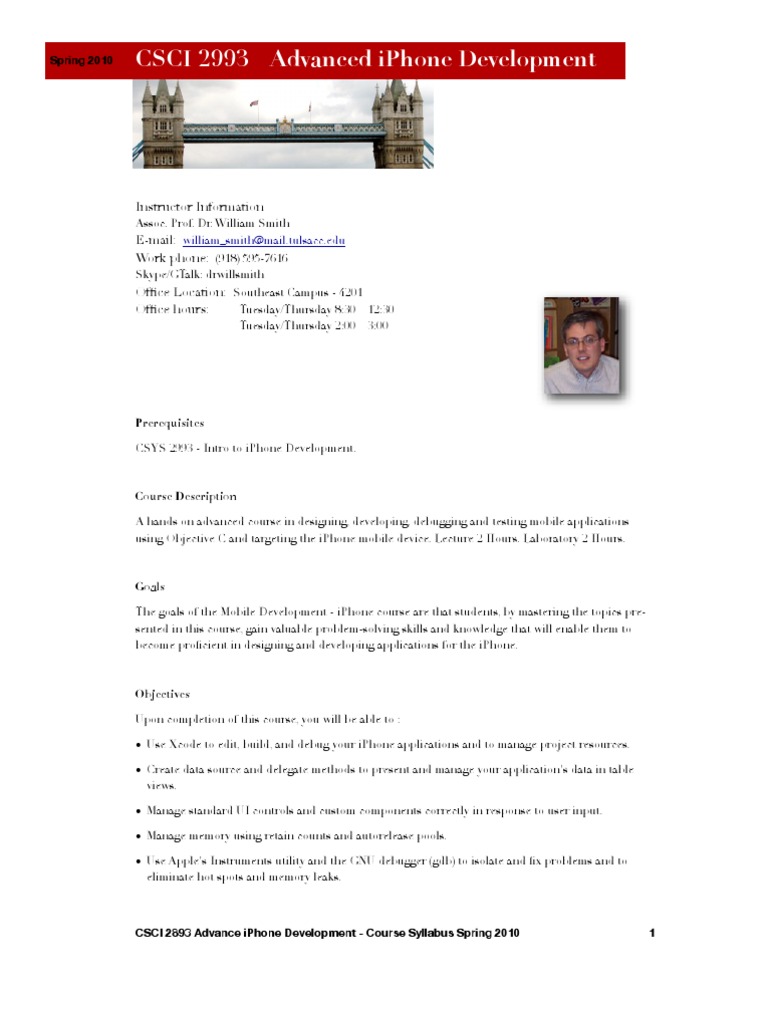 Csci 2993 Advanced Iphone Development: Instructor Information E-Mail ...