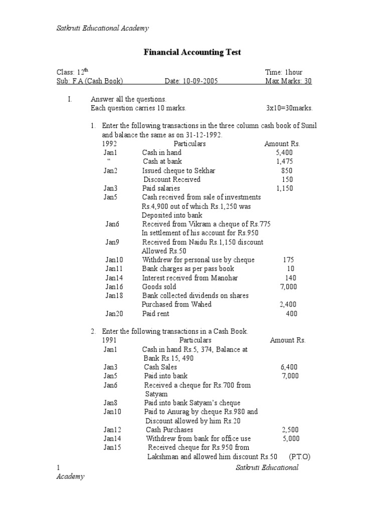 Financial Accounting Test | PDF | Business | Travel