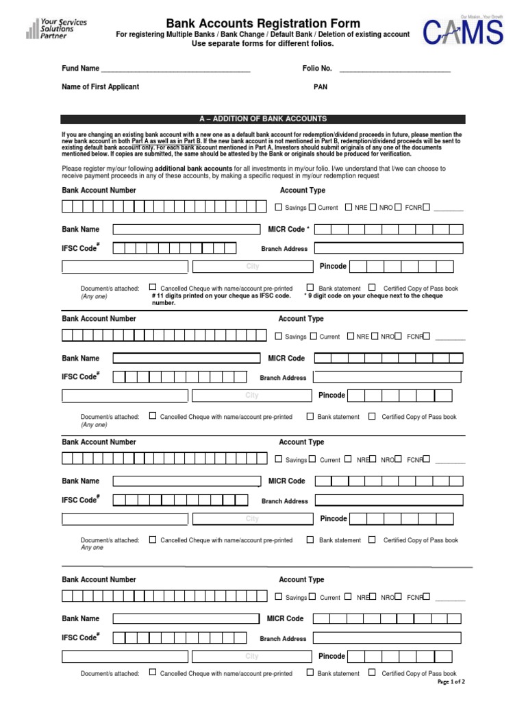 Multiple Bank Account Registration Form | PDF | Cheque | Banks