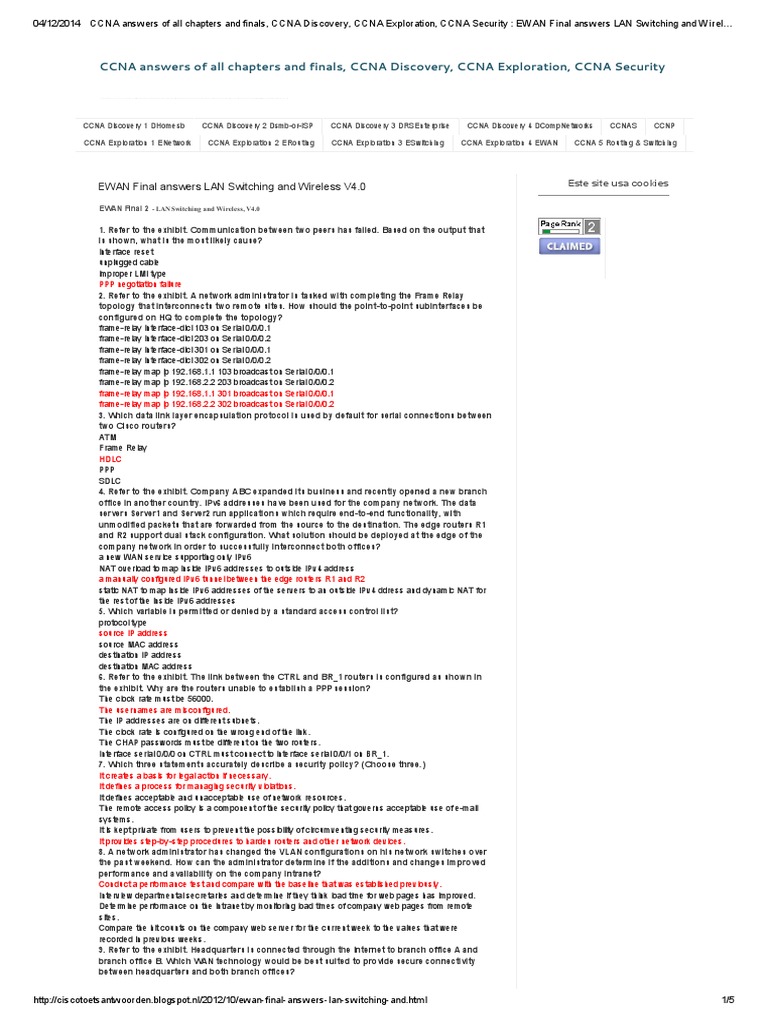 CCNA Answers of All Chapters and Finals, CCNA Discovery, CCNA Exploration, CCNA Security - EWAN ...